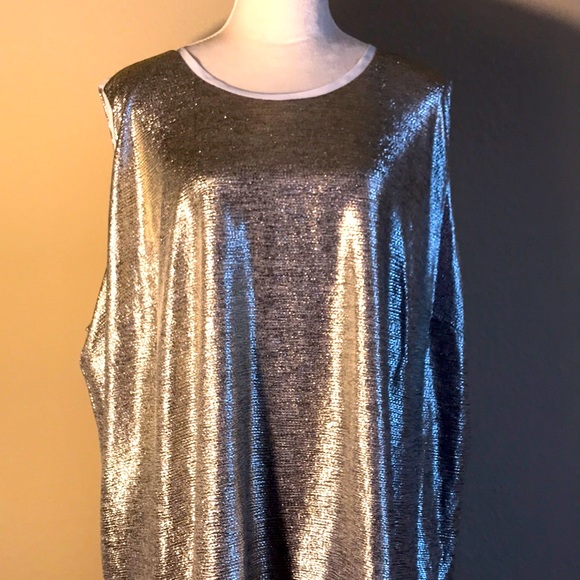 Calvin Klein | Tops | Calvin Klein Silver Metallic Sleeveless Top 3x ...